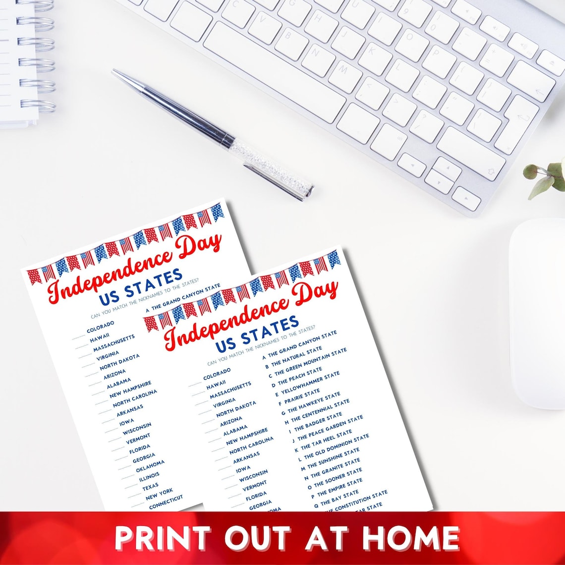 Printable Independence Day US States Quiz Game Family Fun - Etsy