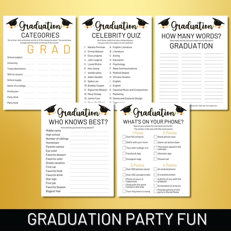 Graduation Party Game Bundle: Editable Printable Games (digital ...