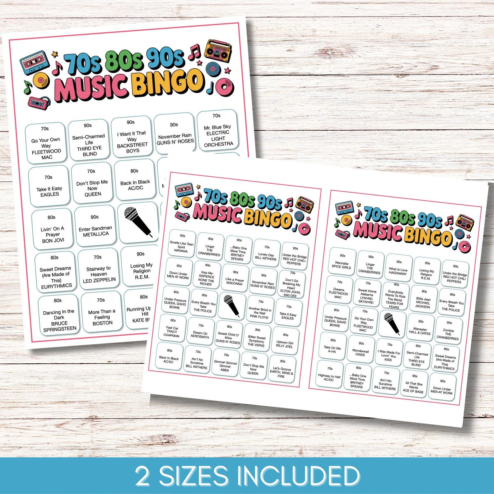 70s 80s 90s Music Bingo, Decades Bingo, Printable Game With 100 Bingo ...