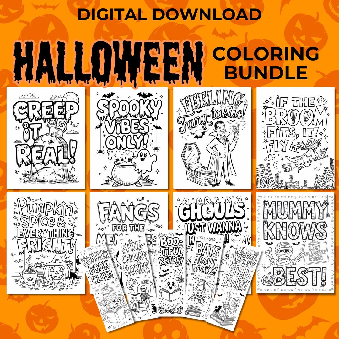 Halloween Coloring Pages & Bookmarks Bundle, Spooky Fun (digital ...