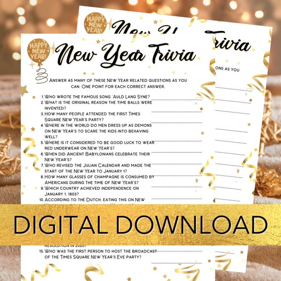 New Year's Eve Party Game Printable Trivia Quiz Game | Etsy