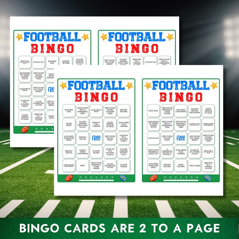 Football Bingo, 40 Unique Bingo Cards, Football Activity, Kid's ...