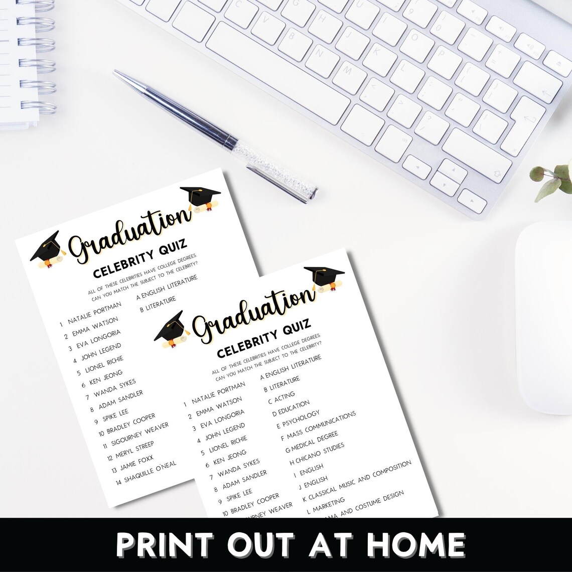 Printable Graduation Party Celebrity Quiz Game, College, High School ...