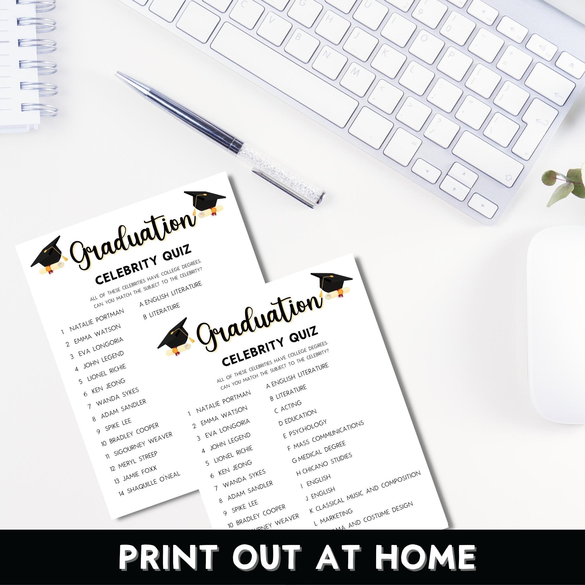 Printable Graduation Party Celebrity Quiz Game College High - Etsy
