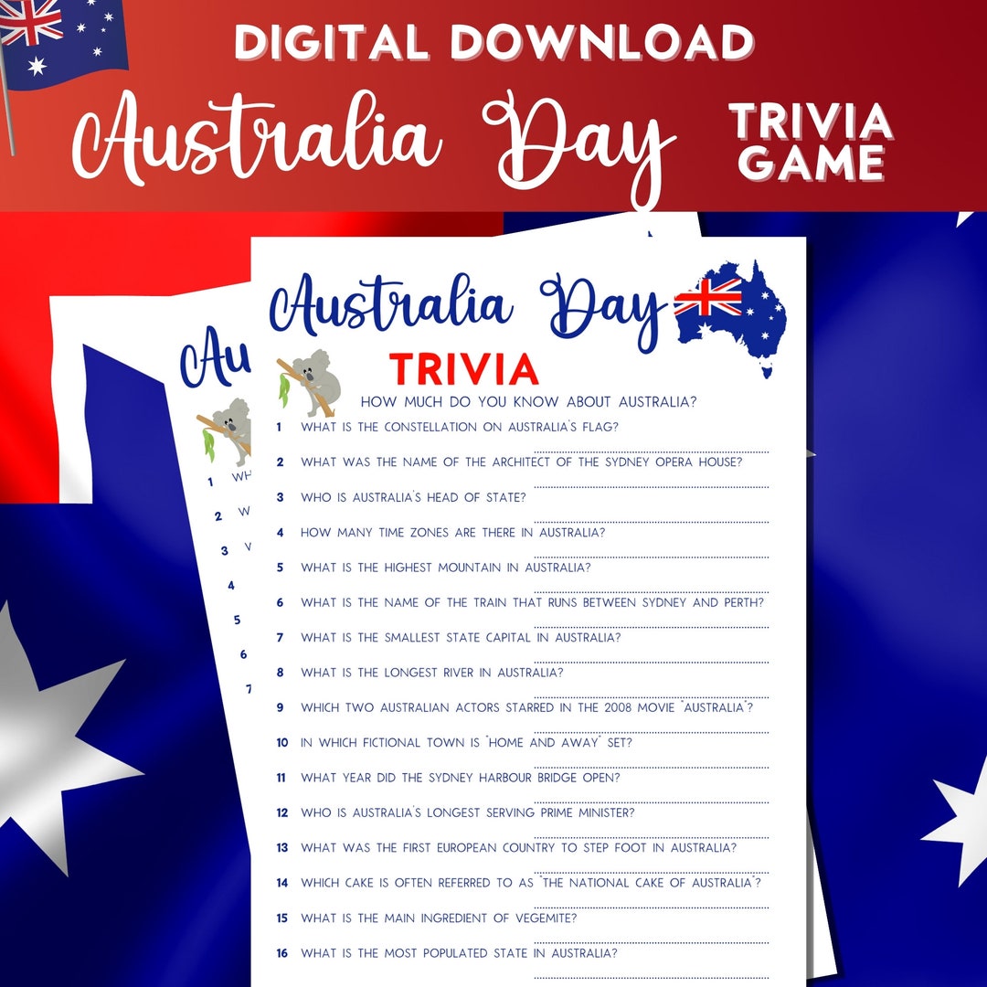 Australia Day Trivia Quiz, Australia Themed Quiz, Printable Australian ...