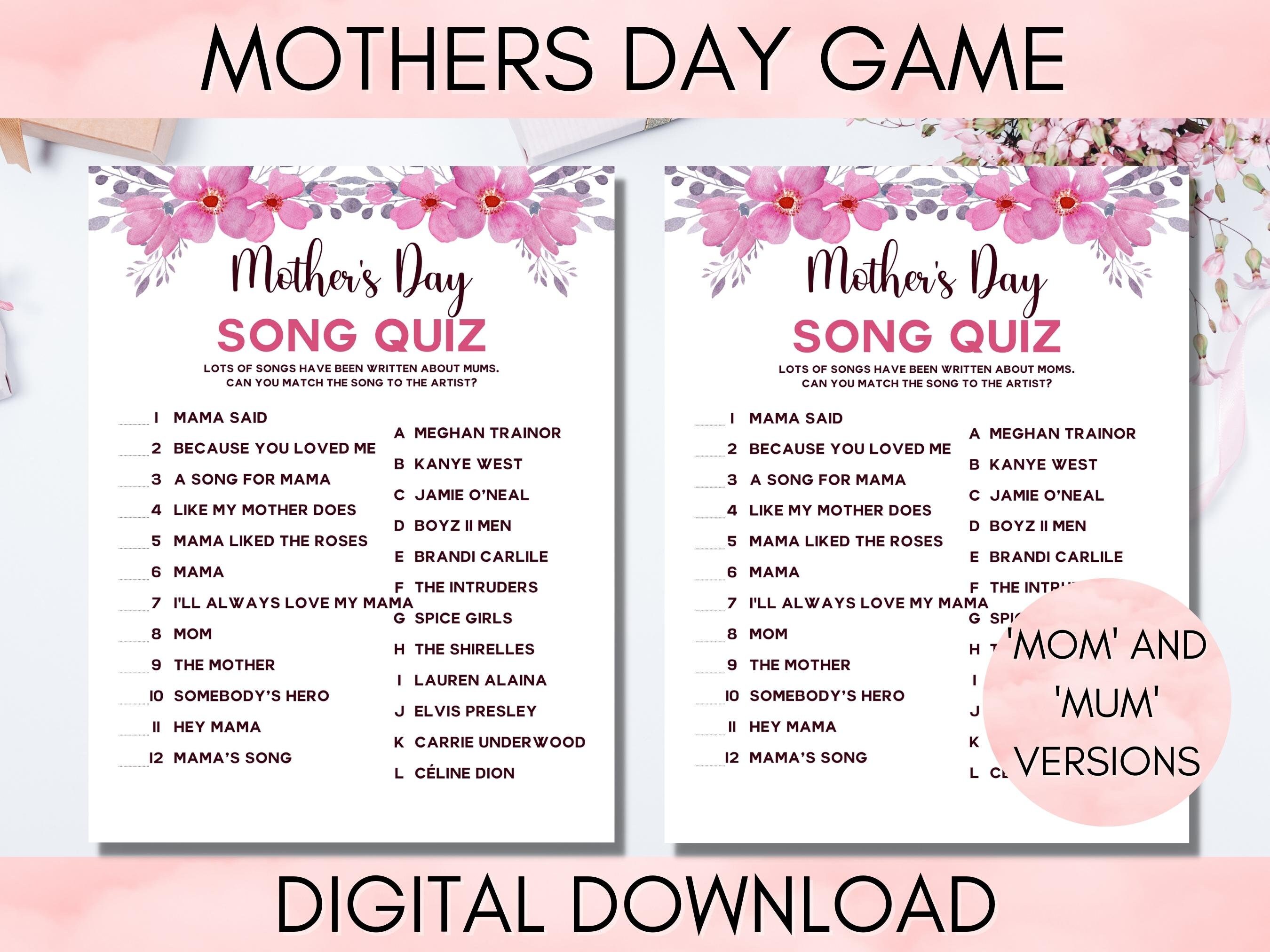 Printable Mother's Day Song Quiz Game Music About Moms - Etsy