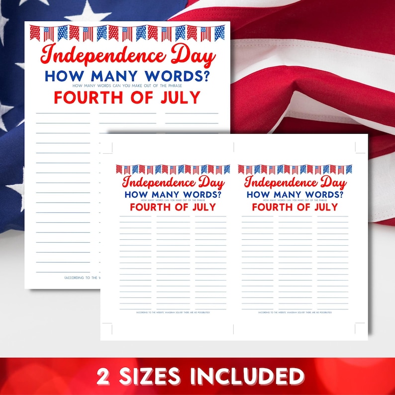 Printable Independence Day How Many Words Game Family Fun - Etsy