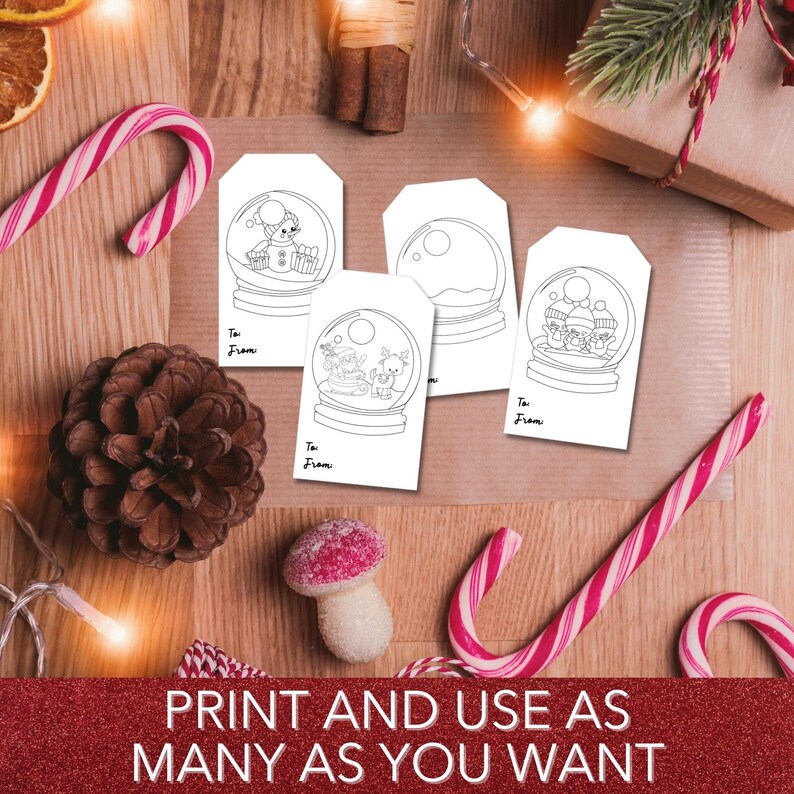 Printable Christmas Snow Globe Coloring Gift Tags Set of 8 | Etsy