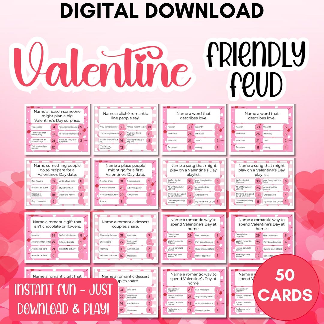 Valentine's Day Friendly Feud Game, Printable Trivia for Couples, Fun ...