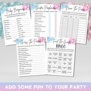 Gender Reveal Games Bundle, Blue Pink Gender Reveal, Party Games, Editable, Gender Reveal Games ...