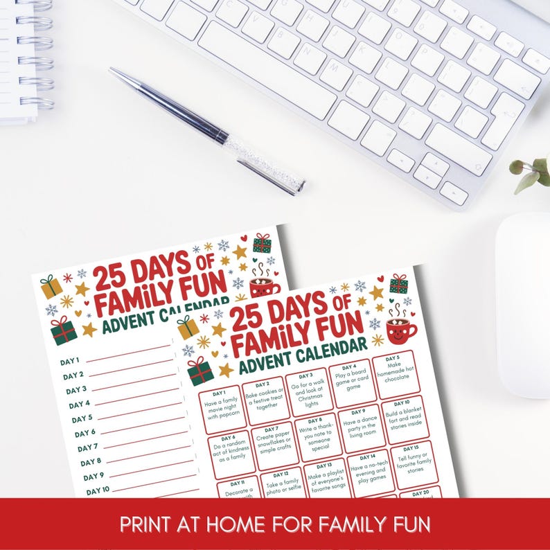 Christmas Advent Calendar – 25 Days of Family Fun – Editable Printable ...