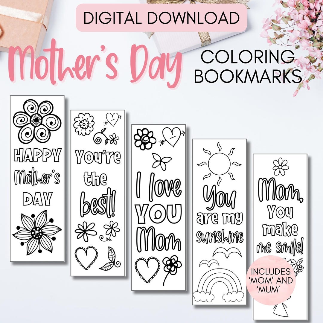 Mother's Day Coloring Bookmarks Printable – DIY Gift for Mom From Kids ...