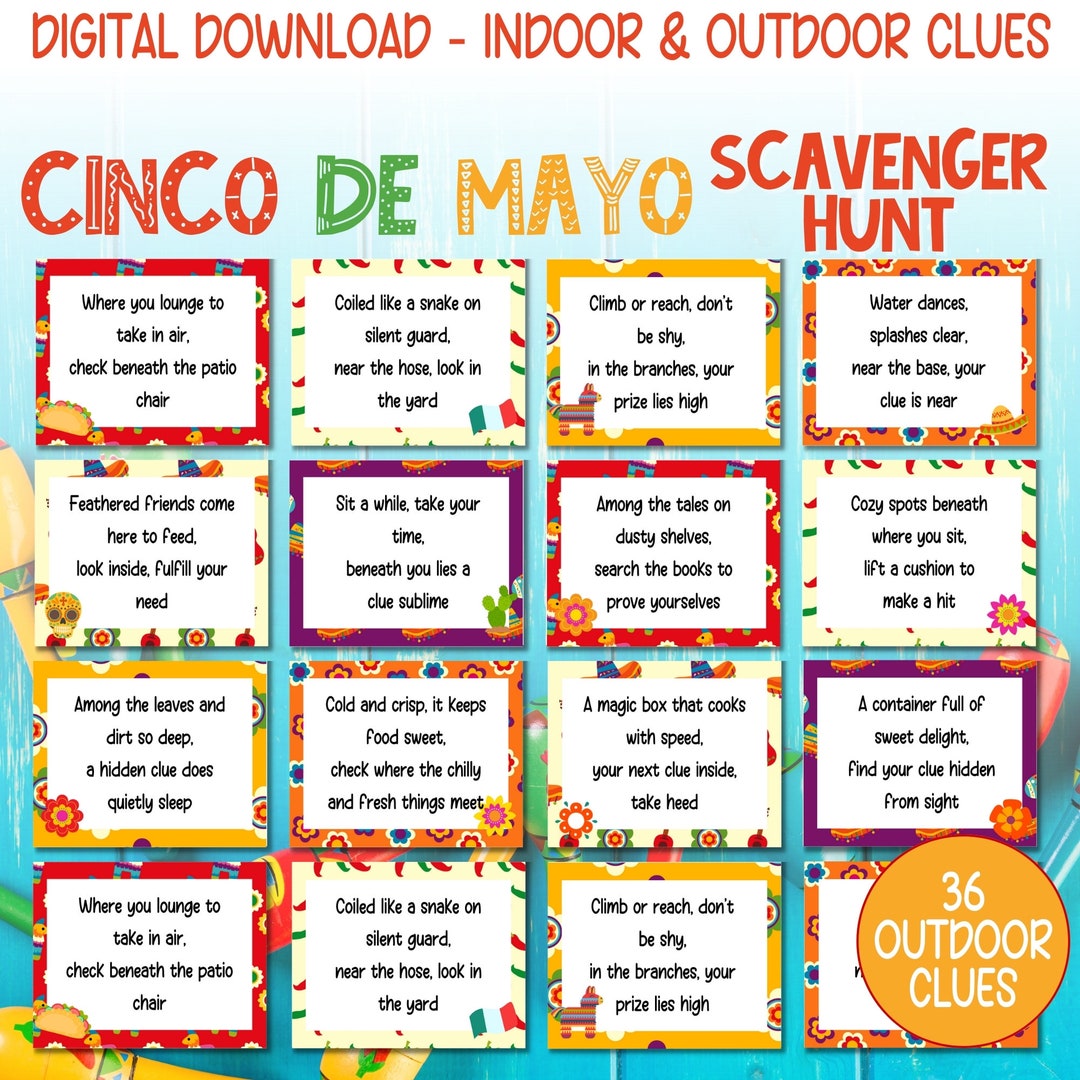 Cinco De Mayo Scavenger Hunt for Kids, Treasure Hunt, Mexican Fiesta ...