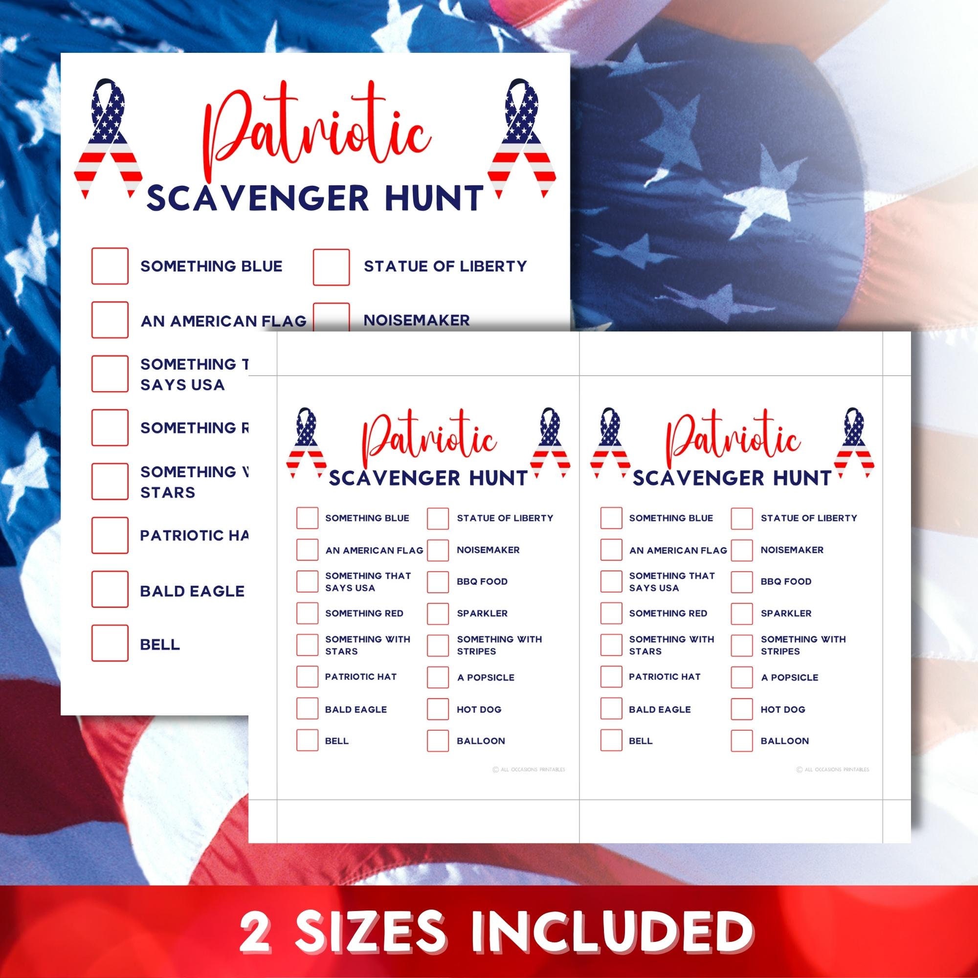 Printable Patriotic Scavenger Hunt Game, Family Fun (PDF) - Etsy