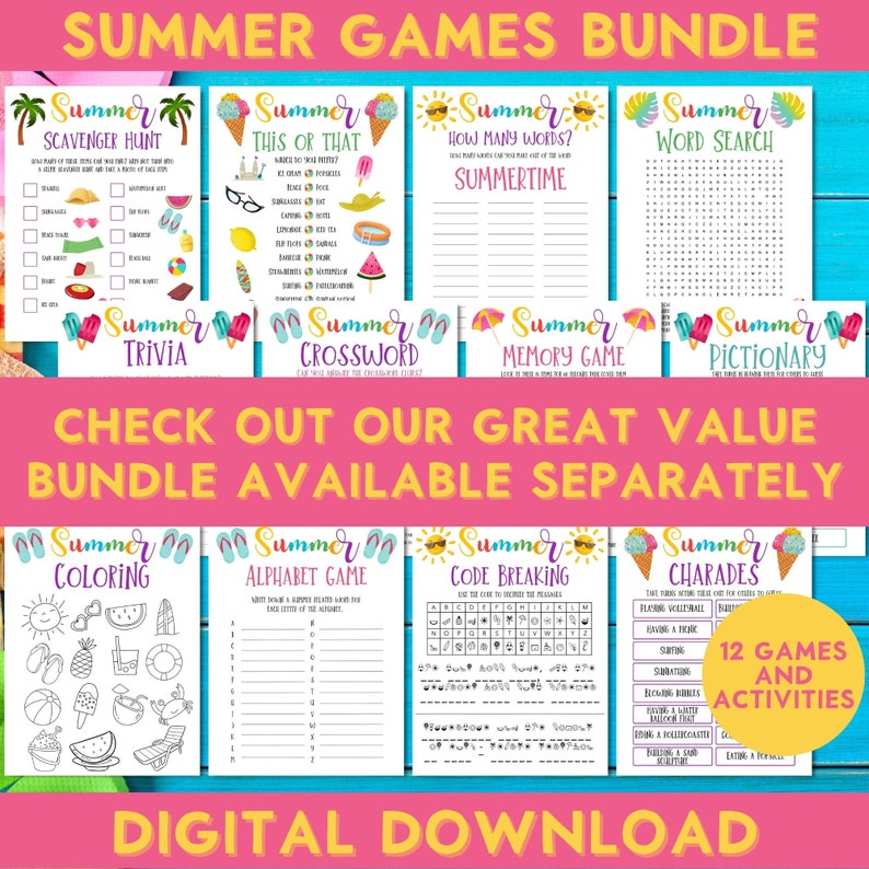 Summer Crossword Page Printable Activities Pool Party - Etsy