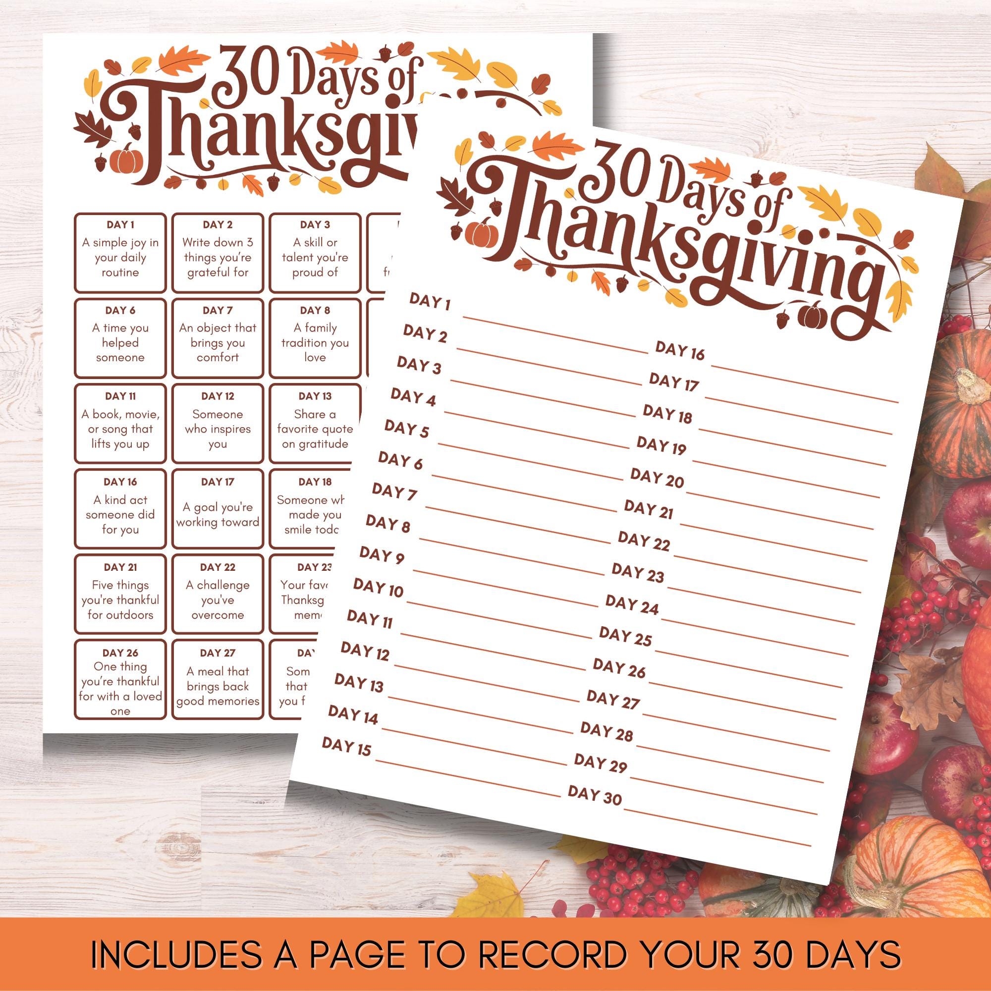 30 Days of Gratitude Challenge, Printable Family Thanksgiving Activity ...