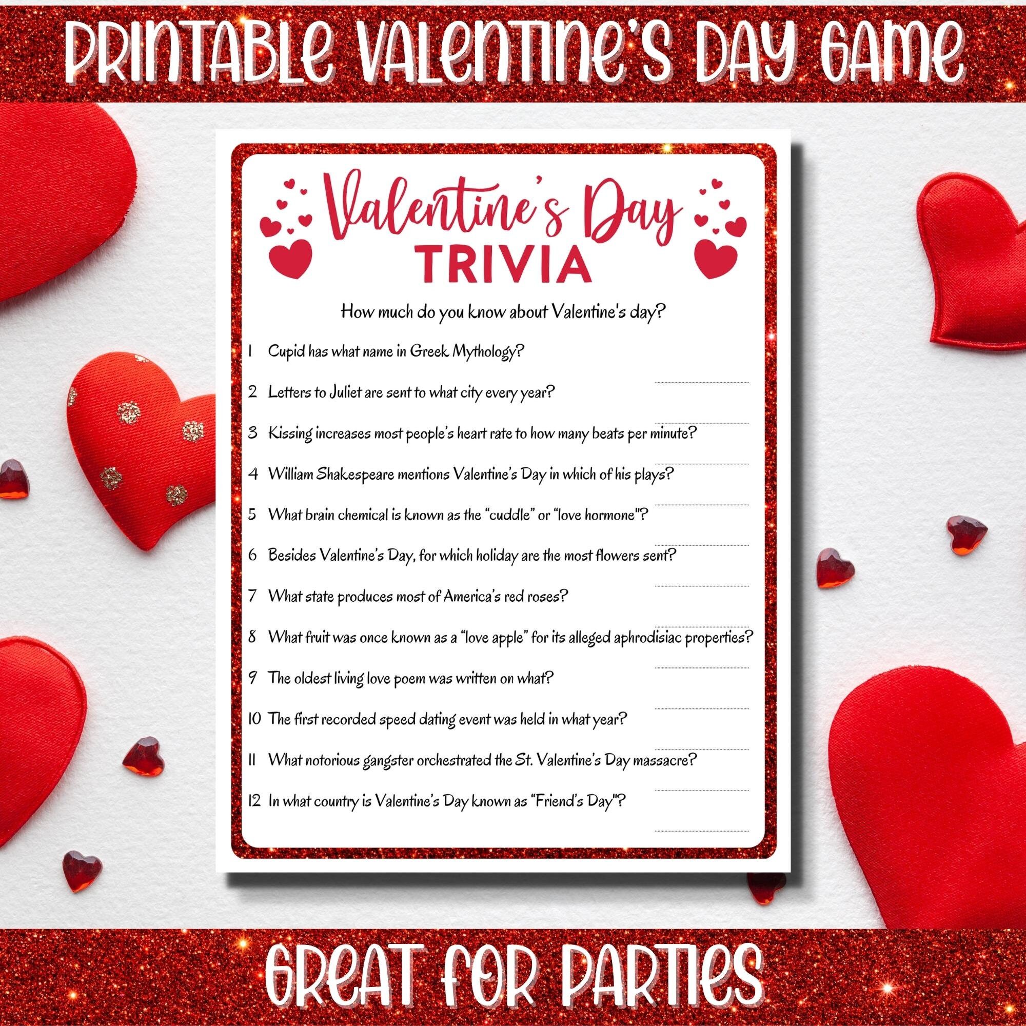 Printable Valentine's Day Trivia Quiz Party Game, Instant Download - Etsy