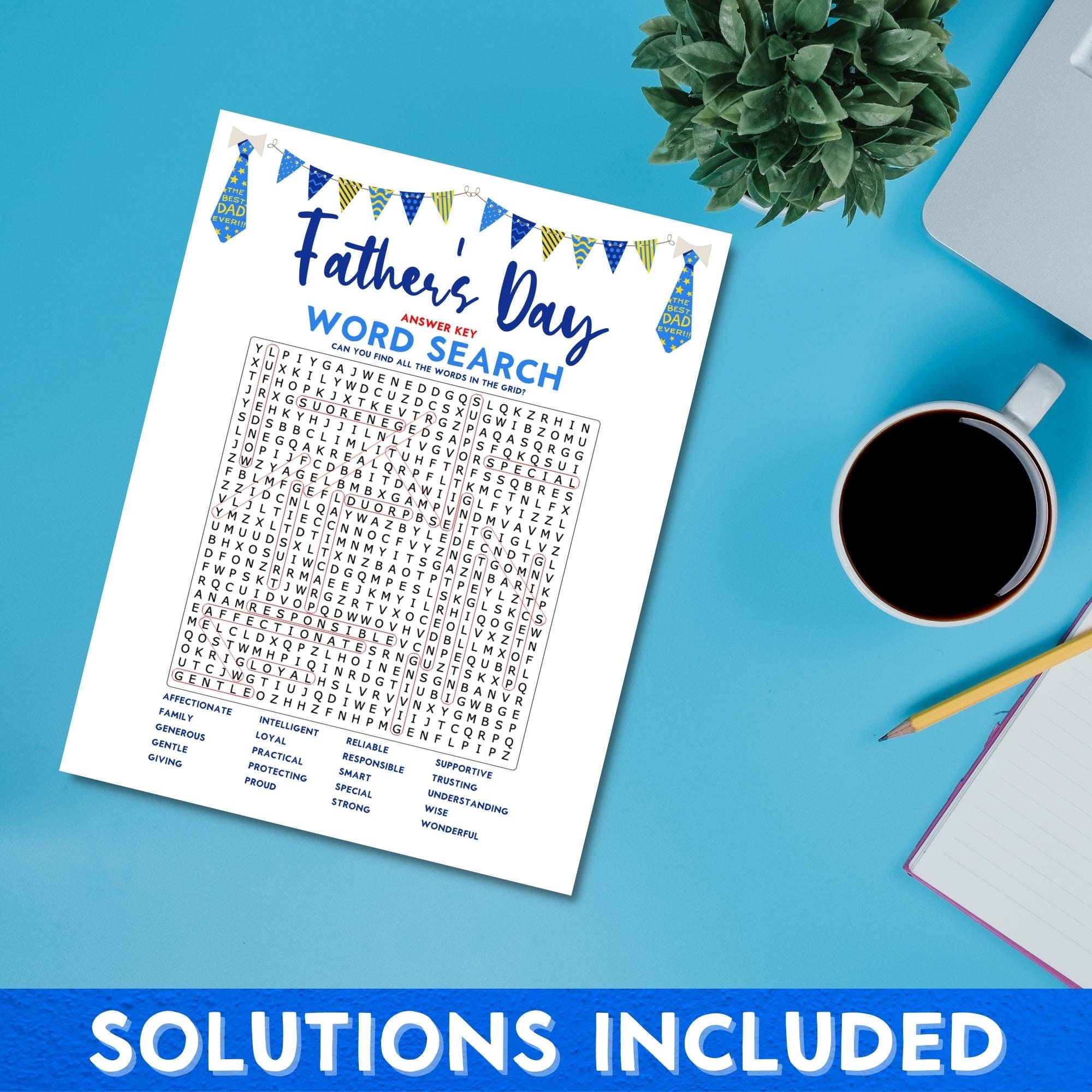 Printable Father's Day Game Word Search Family Game - Etsy