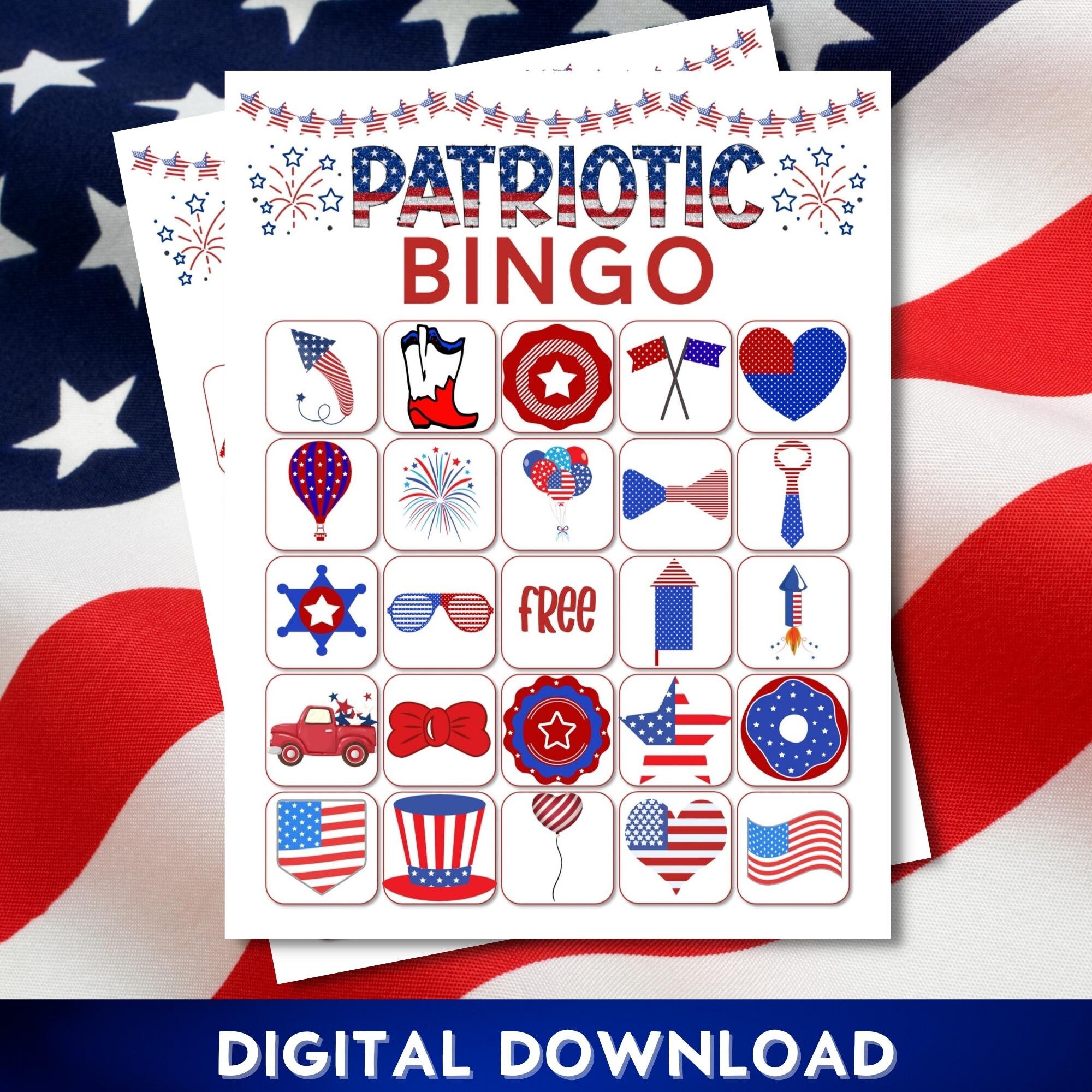 Patriotic Printable Bingo Game 100 Unique Bingo Cards - Etsy