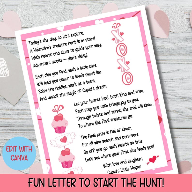 Valentines Scavenger Hunt for Kids, Indoor Valentine Game, Treasure ...