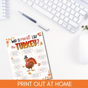 Who is Most Like the Turkey, Fun Thanksgiving Game for Kids & Adults ...