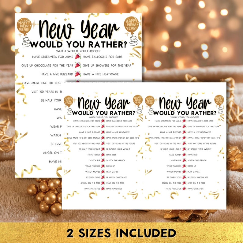New Year's Eve Would You Rather Game, Family Fun (digital Download) - Etsy