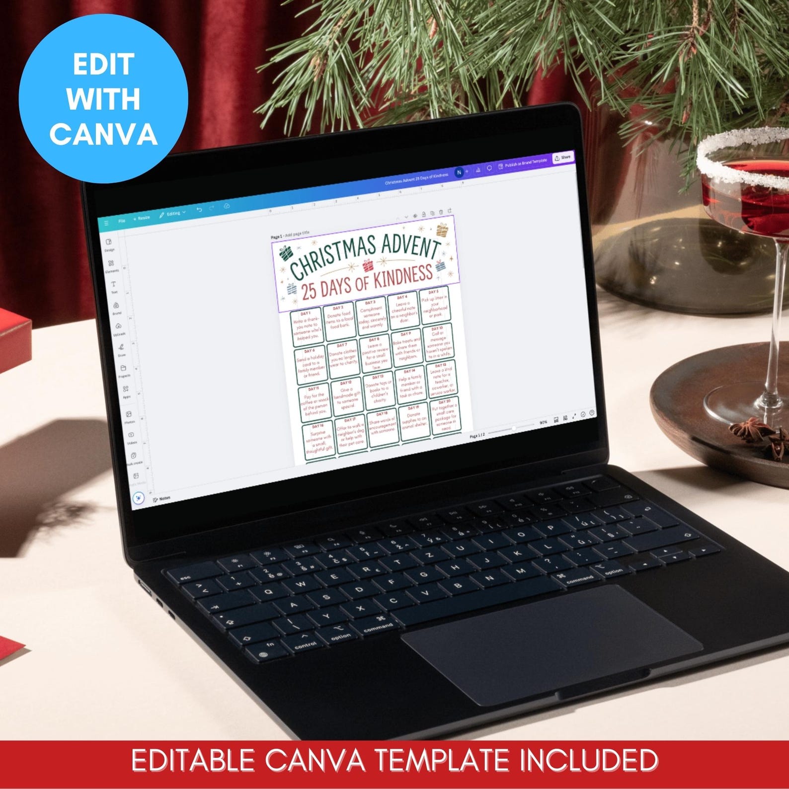 25 Days of Kindness Calendar, Printable Christmas Advent Calendar ...