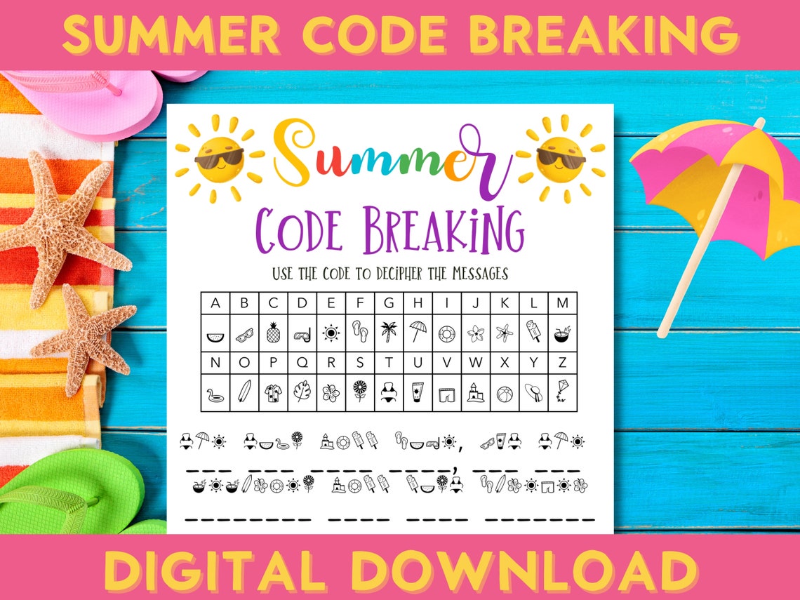 Summer Code Breaking Activity, Printable Activities, Pool Party, Family ...