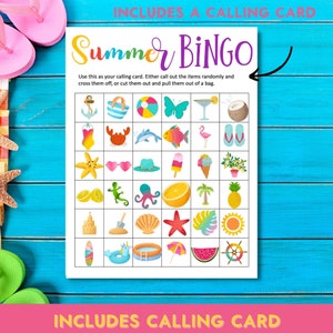 Summer Party Printable Bingo Game, 50 Cards, Family Fun, End of School ...