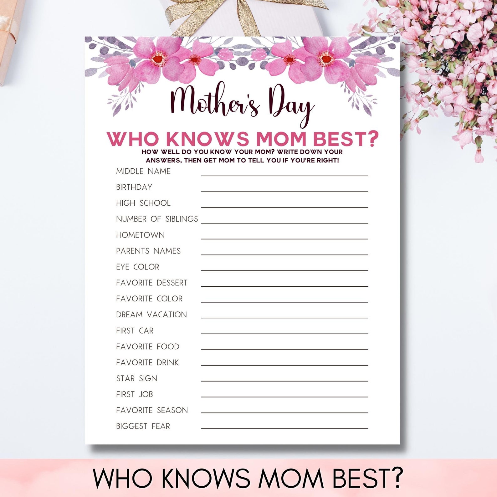 Printable Mother's Day Who Knows Mom Best Game Family - Etsy