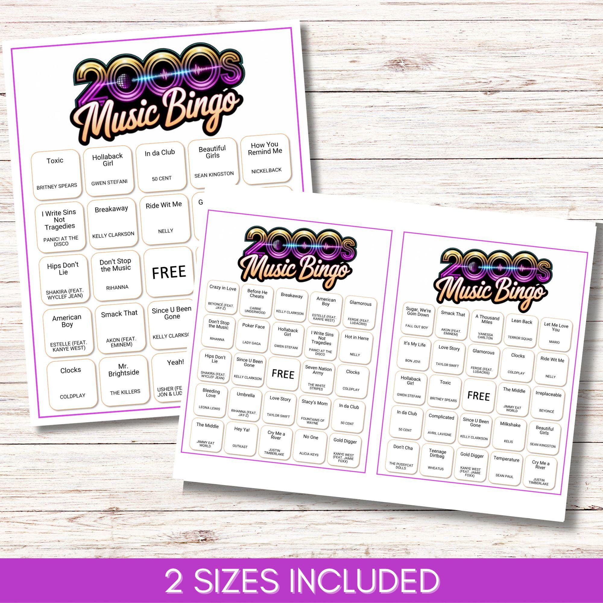 2000s Music Bingo, Printable Music Game, Party Game, Instant Download ...
