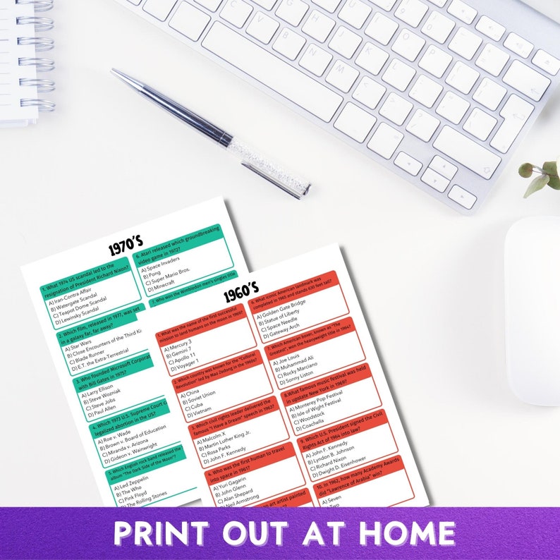 Decades Trivia Quiz, Pub Quiz, Fun Party Game Night, 70's, 80's, 90's ...