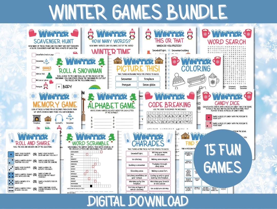 Winter Games Bundle, 15 Fun Winter Party Games, Family Activities ...