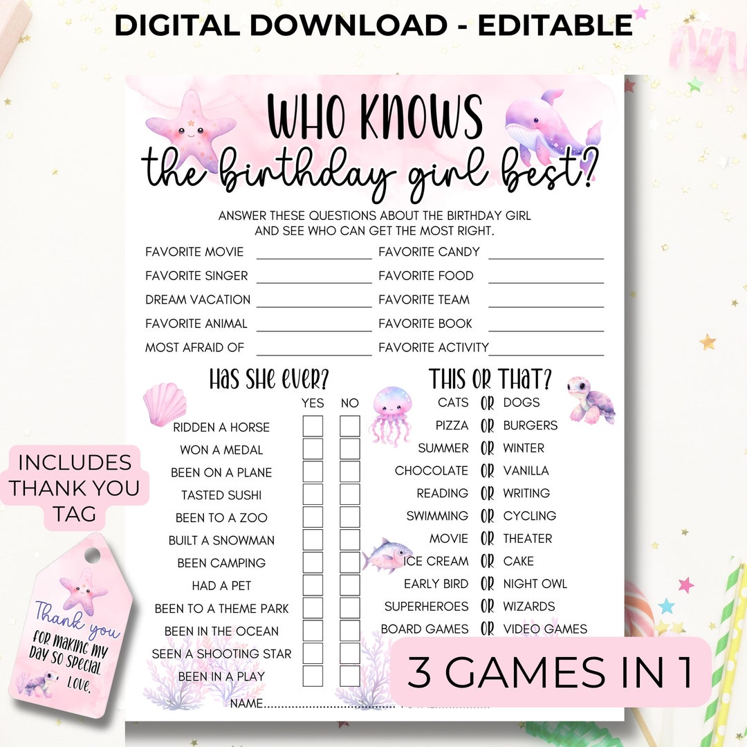 Who Knows the Birthday Girl Best, Editable Printable Birthday Game ...