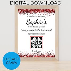 Red Birthday Cashapp Poster for Teen/tween With QR Code: Perfect ...