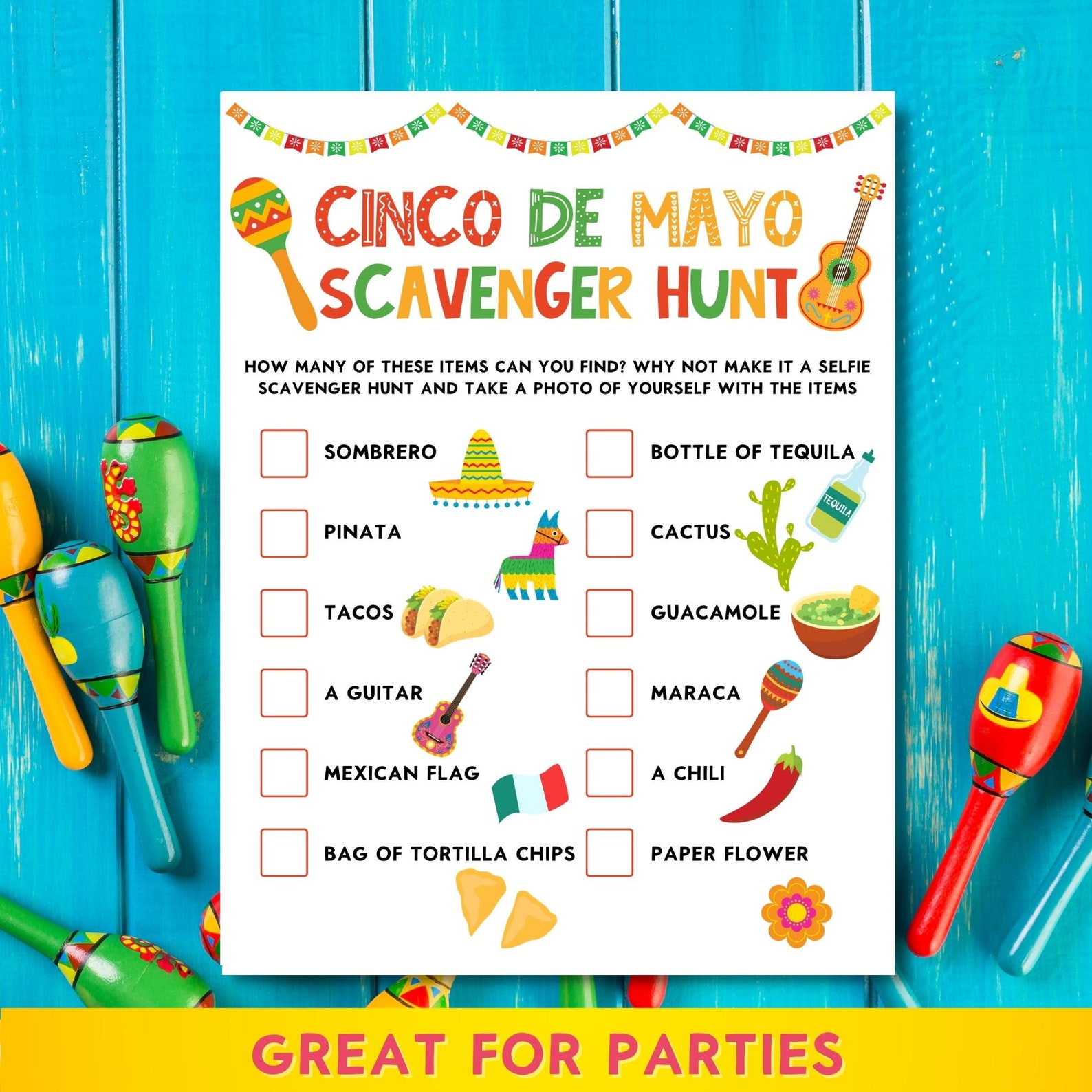 Cinco De Mayo Printable Scavenger Hunt Fiesta Party Family - Etsy