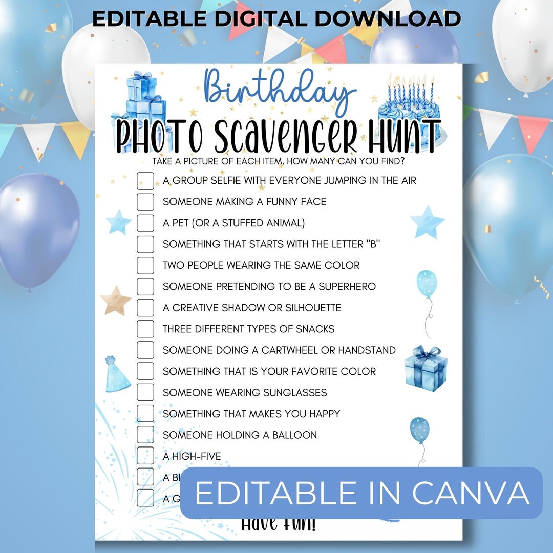 Photo Scavenger Hunt for Boys, Printable Birthday Games for Teens and ...