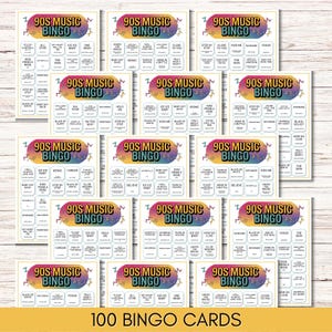 90s Music Bingo, Digital Download With 100 Cards, Party Game for Family ...