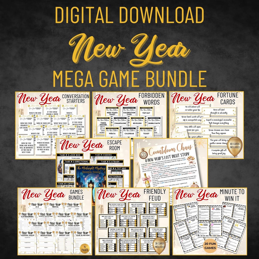 New Year's Eve Mega Game Bundle, Fun Printable Holiday Games, Friendly ...