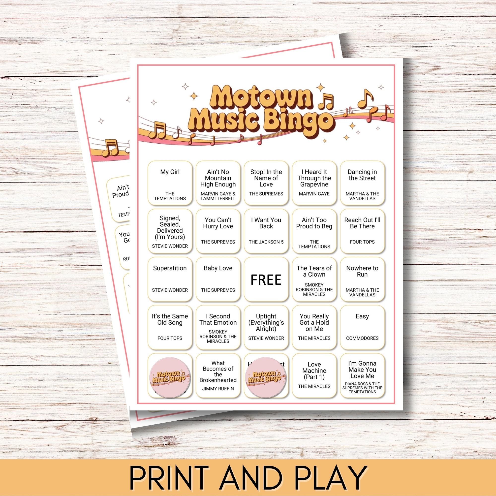 Motown Music Bingo Game - Black History Month, 100 Cards (digital ...