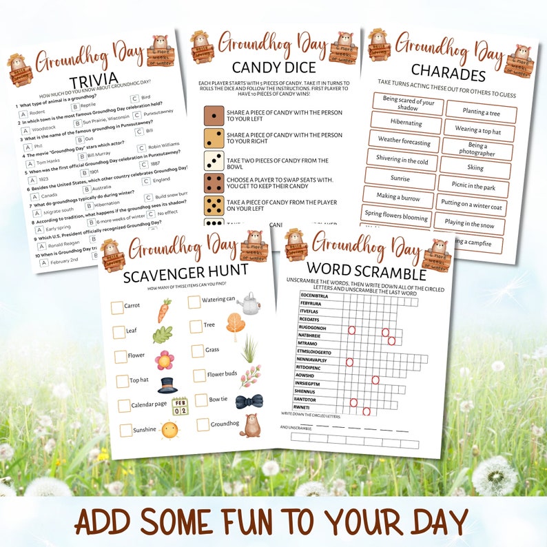 Groundhog Day Games, 16 Game Printable Bundle, Party Idea, February 2nd ...