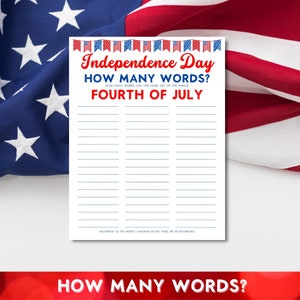 Printable Independence Day How Many Words Game, Family Fun, Patriotic ...