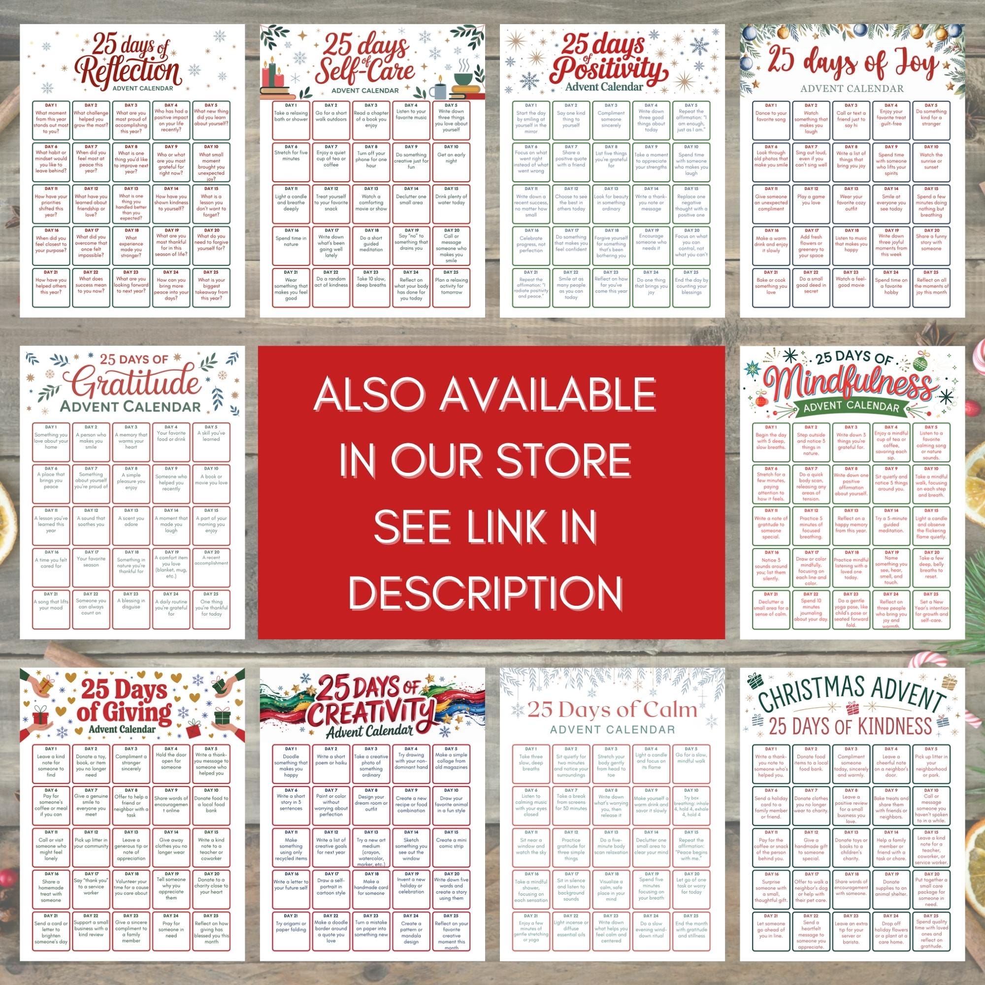 25 Days of Kindness Calendar, Printable Christmas Advent Calendar ...