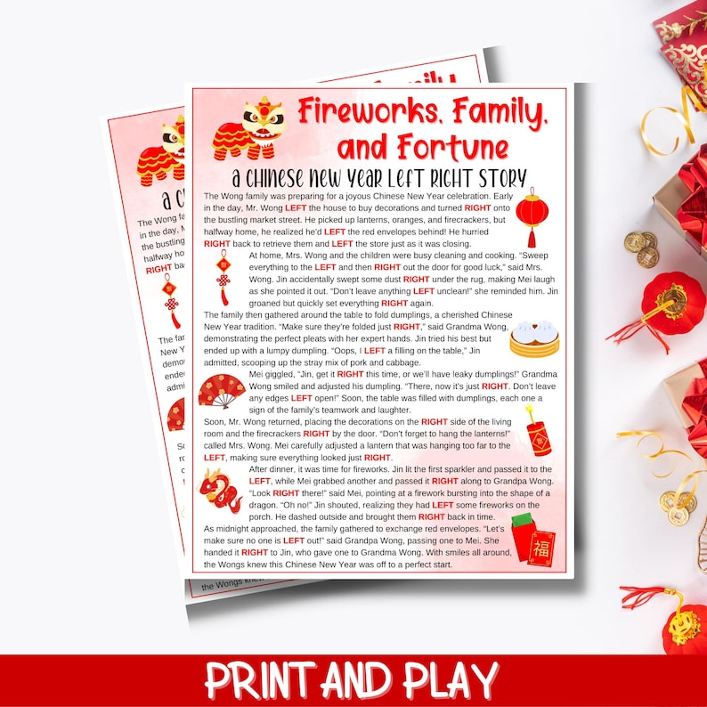 Chinese New Year Left Right Game, Family Activity (PDF) - Etsy