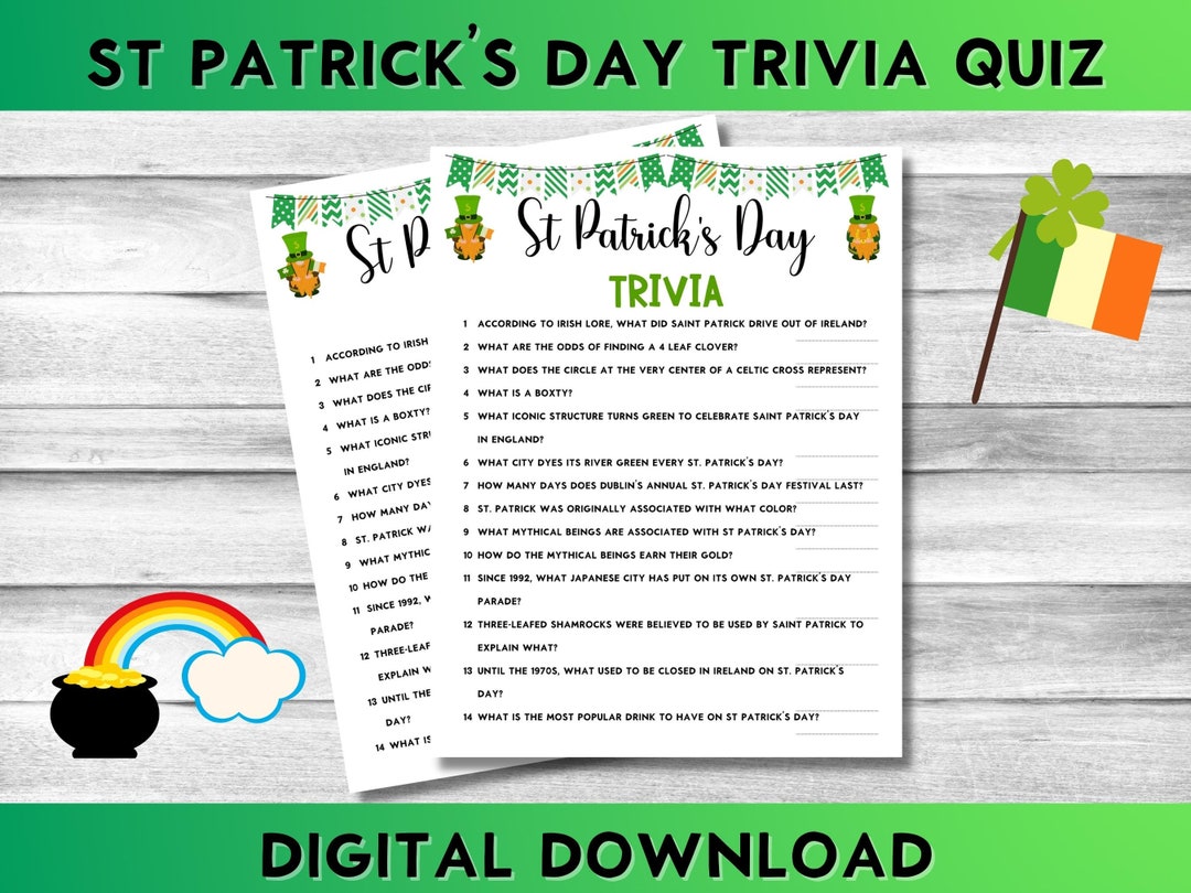 Printable St Patrick's Day Trivia Quiz Party Game, St Paddy's Day Party ...