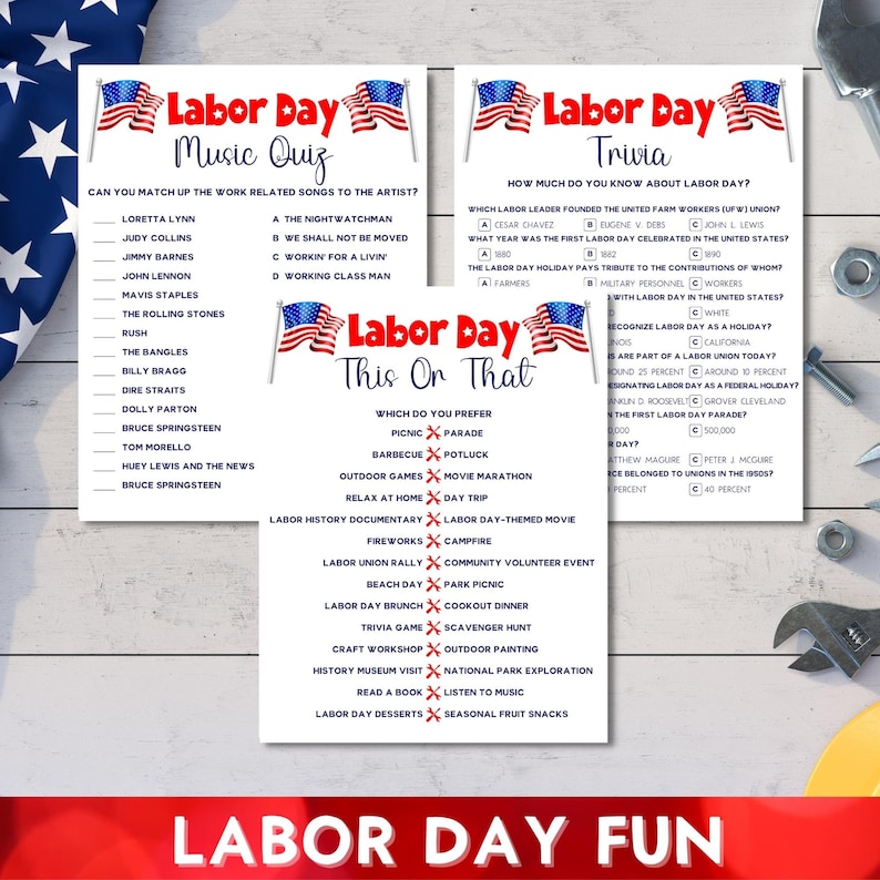 Labor Day Games Bundle, Printable, Trivia Quiz, Patriotic Party Game ...