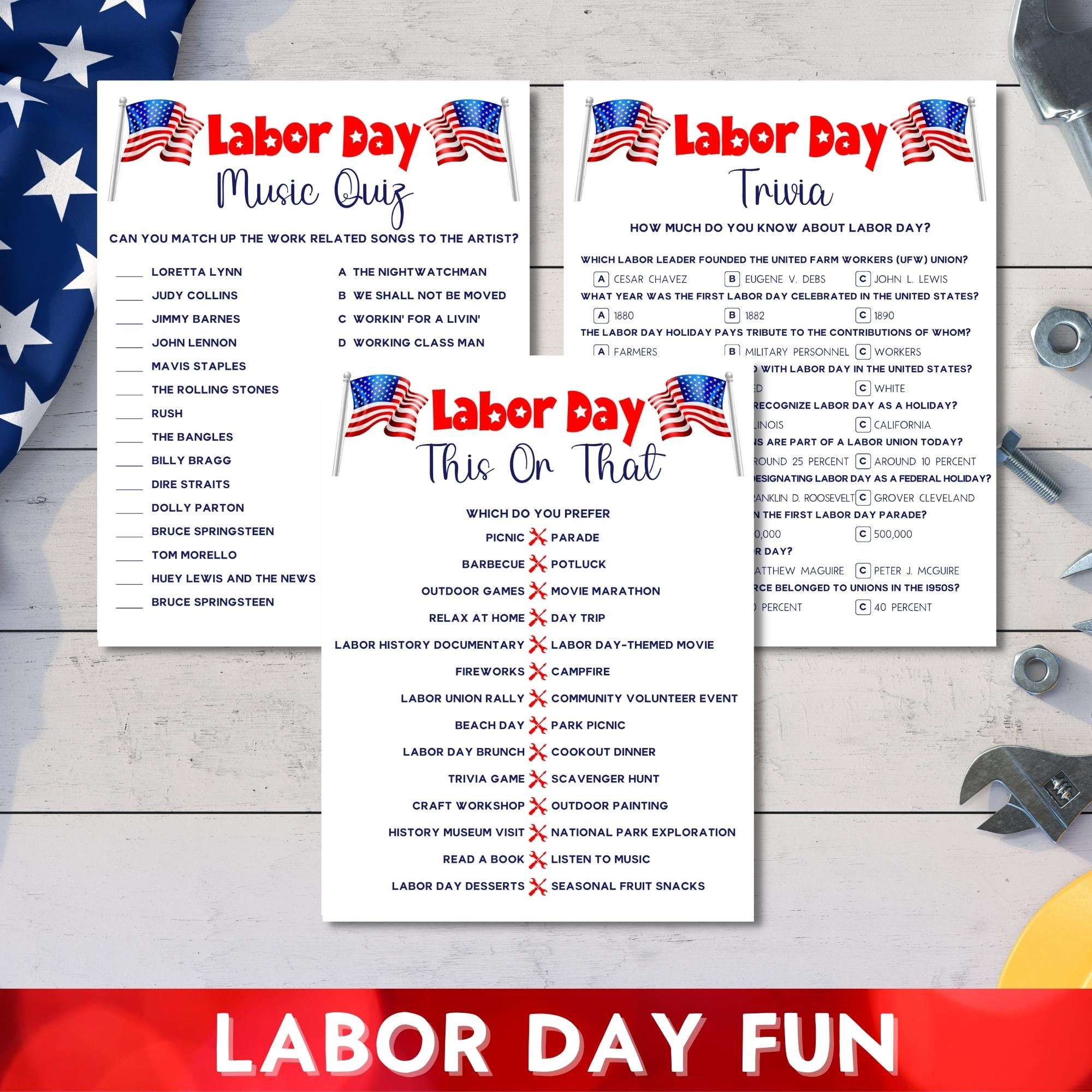 Labor Day Games Bundle, Printable, Trivia Quiz, Patriotic Party Game ...
