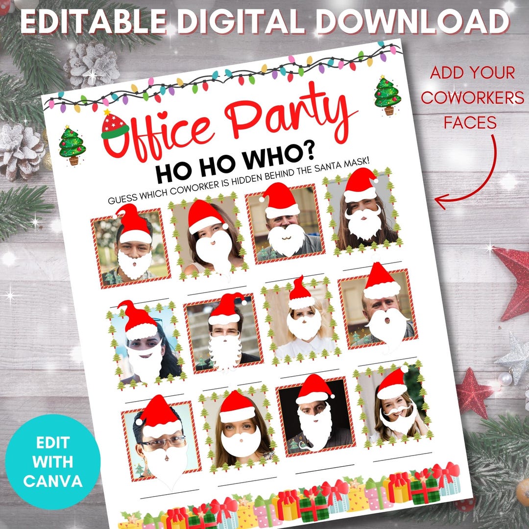 Office Party Christmas Game, Ho Ho Who, Editable Canva Template, Guess ...