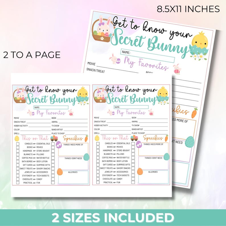Easter Secret Bunny Questionnaire, Gift Exchange Game (editable Digital ...