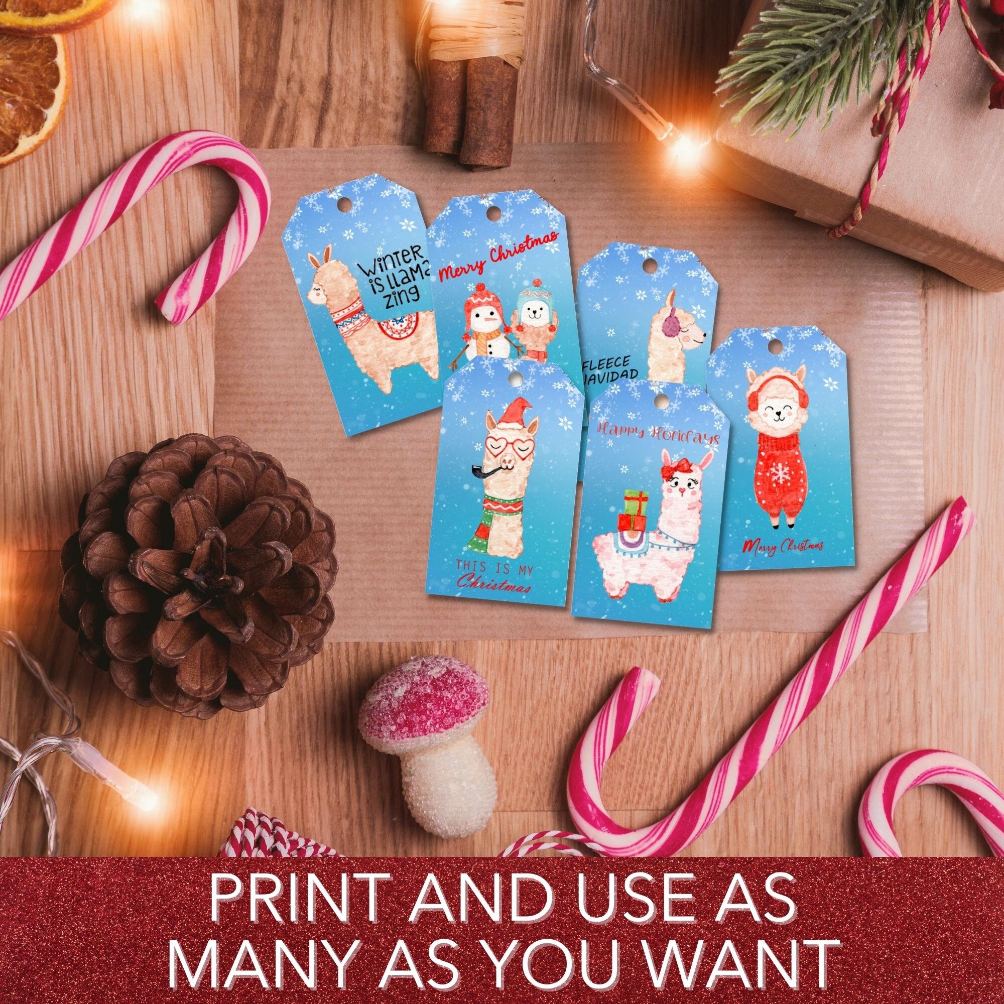 Printable Christmas Llamas Gift Tag Set of 8 Editable | Etsy